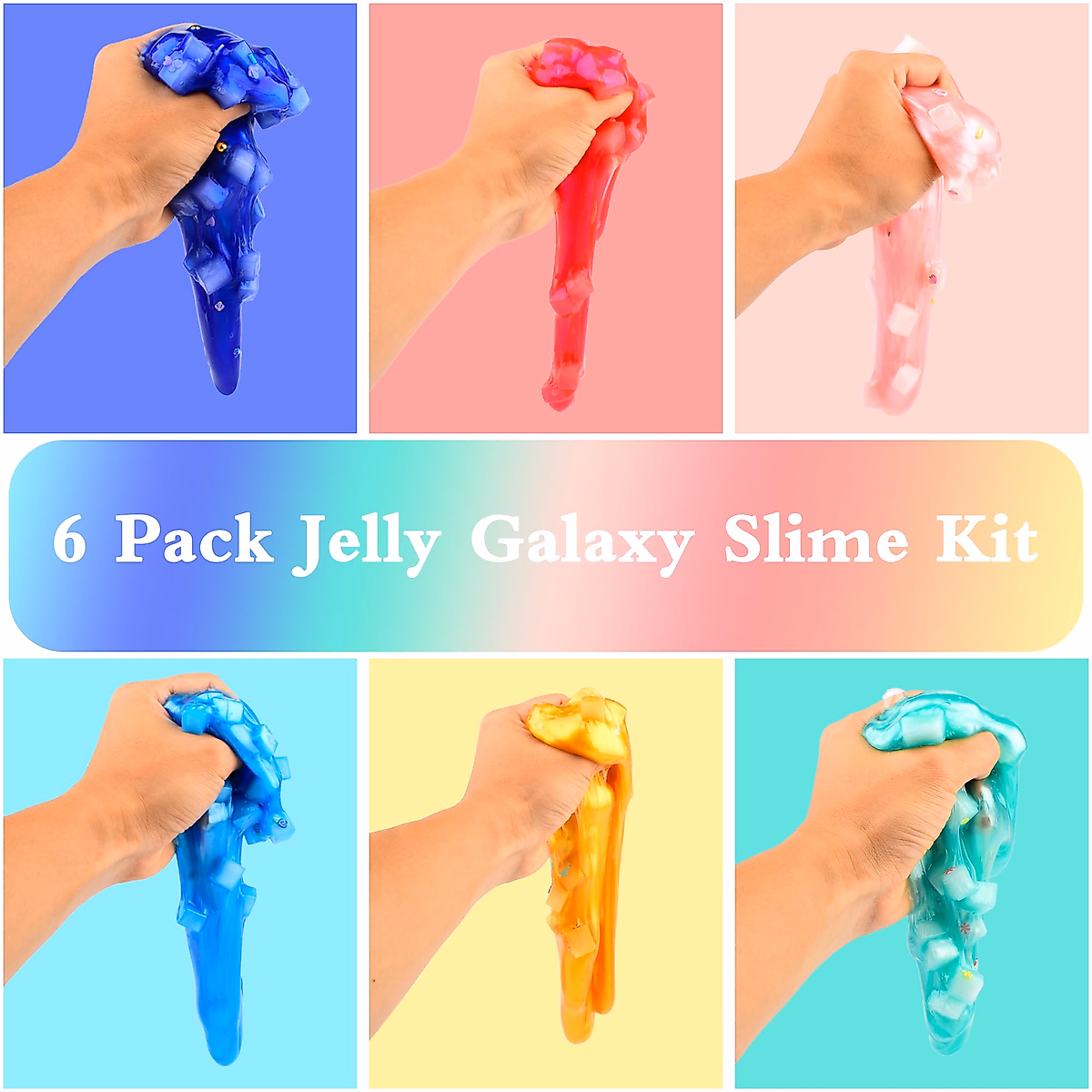 Galaxy Slime Kit Jelly Cubes 6 Pack,Birthday Gifts for Kids,Party Favor for Girls & Boys,Non Sticky,Super Soft Sludge Toy