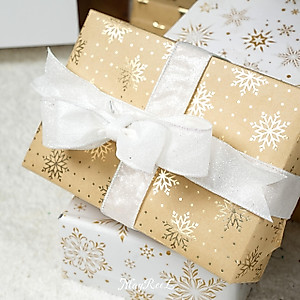 MAYREEL 1.5 Inch White Ribbon Wired Light White Glitter for Christmas Decorations Gift Wrapping Wreath Supplies Tree Toppers Crafts 10 Yards