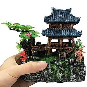 SLOCME Aquarium Classical Resin Castle Decorations - Fish Tank Realistic Details Castle,Fish Tank Green Leaf Castle Aquarium Accessories