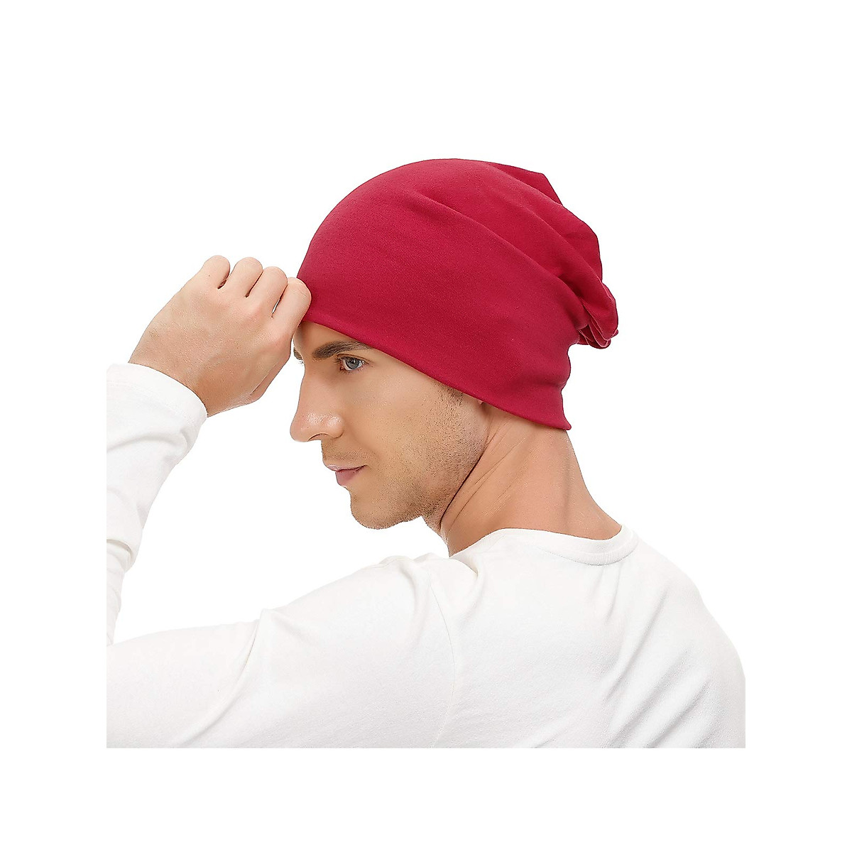 Century Star Cotton Slouchy Beanie Hat Stretch Hip-Hop Warm Skull Caps Unisex Baggy Lightweight Beanie for Women 01 Red One Size