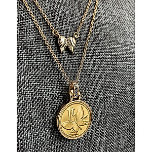 Coin Necklace Angel Wings Double Cable Chain– Genuine Butterfly One Toea | Goldtone 18” and 16” Chain Lobster Claw Clasp | Certificate of Authenticity