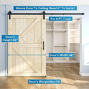 ZEKOO 46in x 84in Classic Style Sliding Barn Door Slab,Solid Spruce Wood Unfinished, Pre-drilled, Easy to Install Assemble, Interior Barn Door Wood Panel