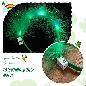 CAKURE Led Green Feather Headband ST'Patrick's Day Shamrock Hairbands Light Up Hair Hoop Festivel Party Headwear Hair Accessories for Women and Girls