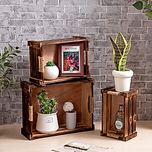 TIMRIS Set of 3 Rustic Wood Nesting Crates, Farmhouse Wooden Storage Container Boxes with Cutout Handles, Decorative Wooden Baskets for Display (Rustic Brown)