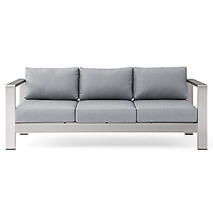 Modway Shore Aluminum Metal Outdoor Patio Sofa With Silver Gray All-Weather Cushions