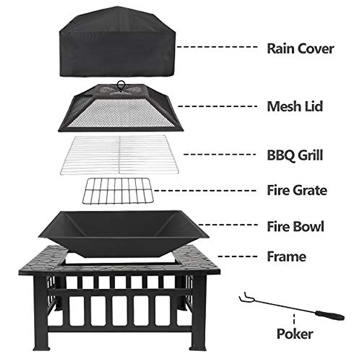 Outdoor Fire Pit, 32in Firepit Table for Outside Wood Burning Bonfire Firepit Patio BBQ Camping Picnic Bronze Outdoor, Table Top Fire Bowl Garden Stove Fireplace W/Spark Screen & Waterproof Cover