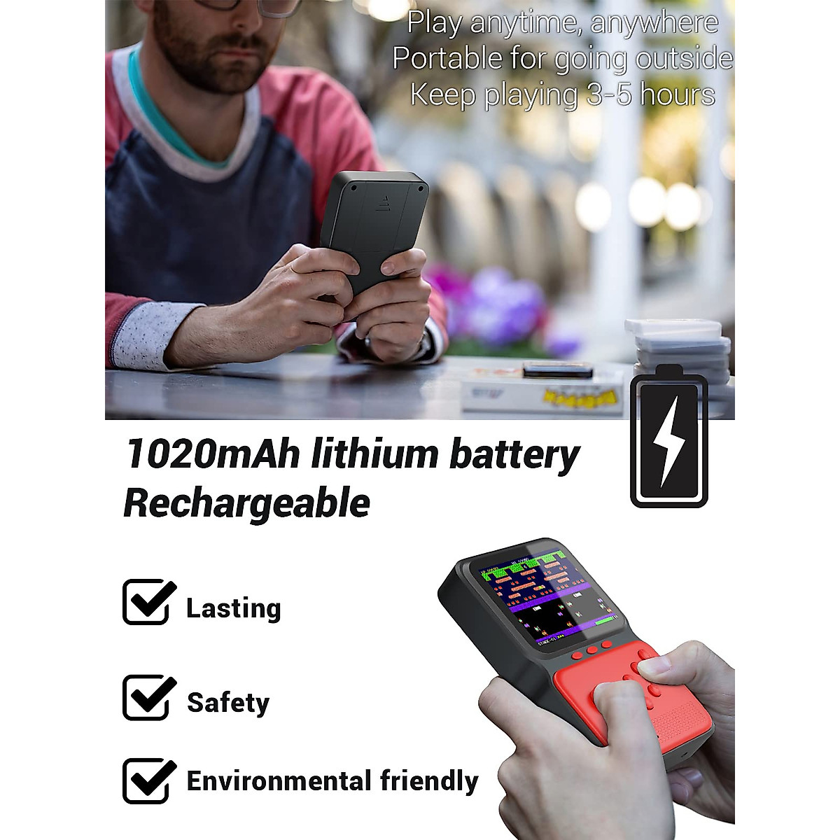 Fordim Handheld Game Console, Retro Mini Game Player with 800+ Classic Games, 3.5 Inch Screen 1020mAh Rechargeable Battery, Portable Game Console Support TV Connection