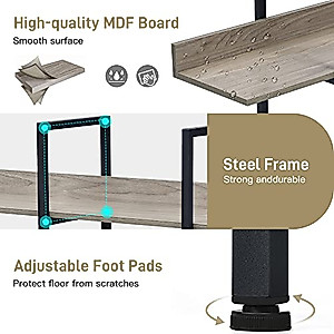 5 Tier Industrial Bookshelf, Triple Wide Wood Bookshelf with Metal Frame, Rustic Etagere Bookcase with Back Panel, Vintage Storage Rack with Open Shelves for Living Room, Bedroom, Study, Black&Gray