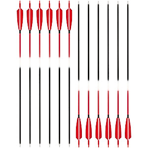 AMEYXGS 12Pcs Archery 30Inch Carbon Arrow Target Practice Hunting Arrow Spine 500 with 5inch Shield Turkey Feather Removable Tips for Traditional Recurve Compound Bow Longbow (Red1, 12)