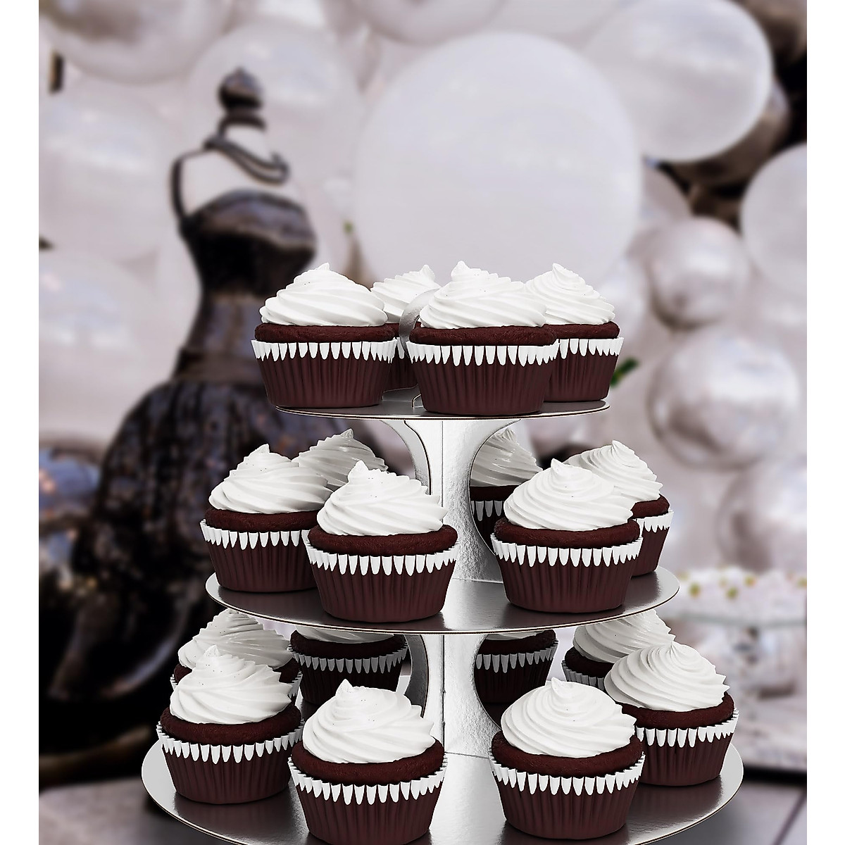 2 Set Cupcake Stand Tower 3 Tier, AUSOLEIL Black Tiered Cardboard Cupcake Display Stand, Round Stand Cupcake Dessert Holder Stand for Parties (Black)