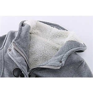 JiangWu Womens Fashion Horn Button Fleece Thicken Coat with Hood Winter Warm Jacket (XX-Large, Light-gray)