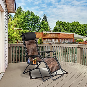 Incbruce Zero Gravity Folding Recliner Chair, Adjustable Patio Lounge Chaise, Outdoor Wicker Rattan Furniture with Cup Holder and Pillow for Poolside, Yard, Beach (Brown)