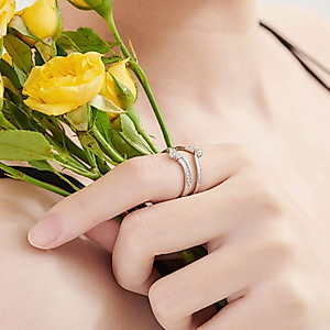 SHELOVES Crown Wedding Ring Guard Enhancers Round Cubic Zirconia 925 Sterling Silver Stack Wrap for Women Sz 8