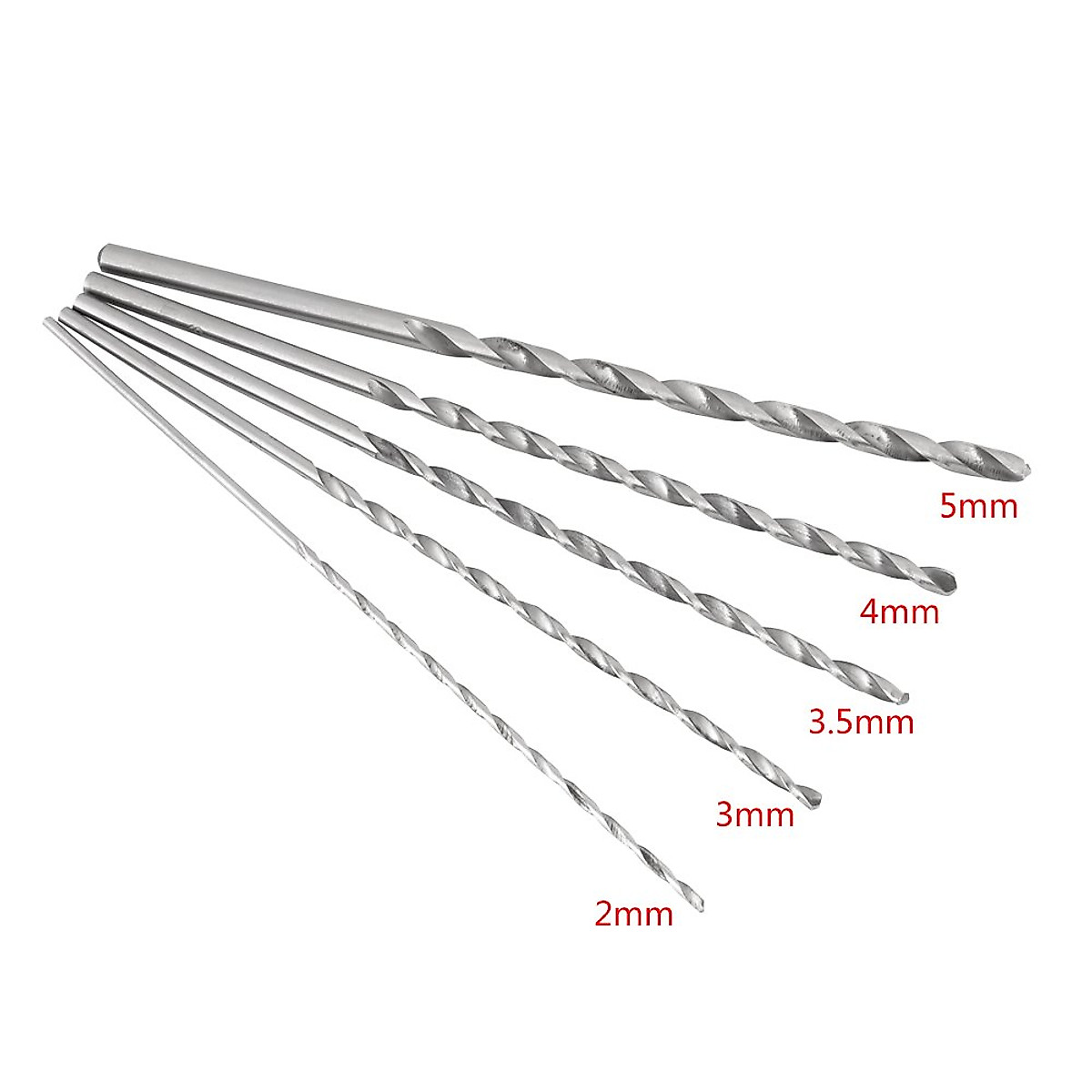 5Pcs 150mm-160mm Extra Long Drill Bit High Speed Steel Straight Shank Tool Sets 2-5 mm for Wood Plastic and Aluminum