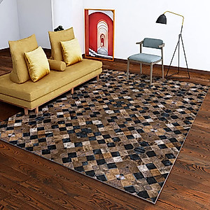 Faux Cowhide Contemporary Area Rug 6x9 Patchwork Heirloom Frescoes Polyester Rug with Cotton-Canvas Backing