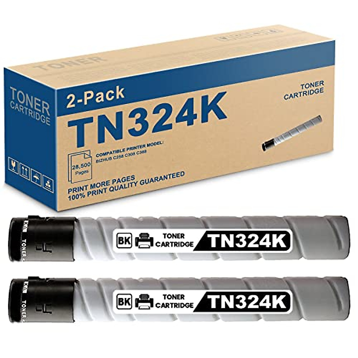 2PK Black Compatible TN324K | A8DA130 Toner Cartridge Replacement for Konica Minolta Bizhub C258 C308 C368 Printer-by MIGUICOLOR