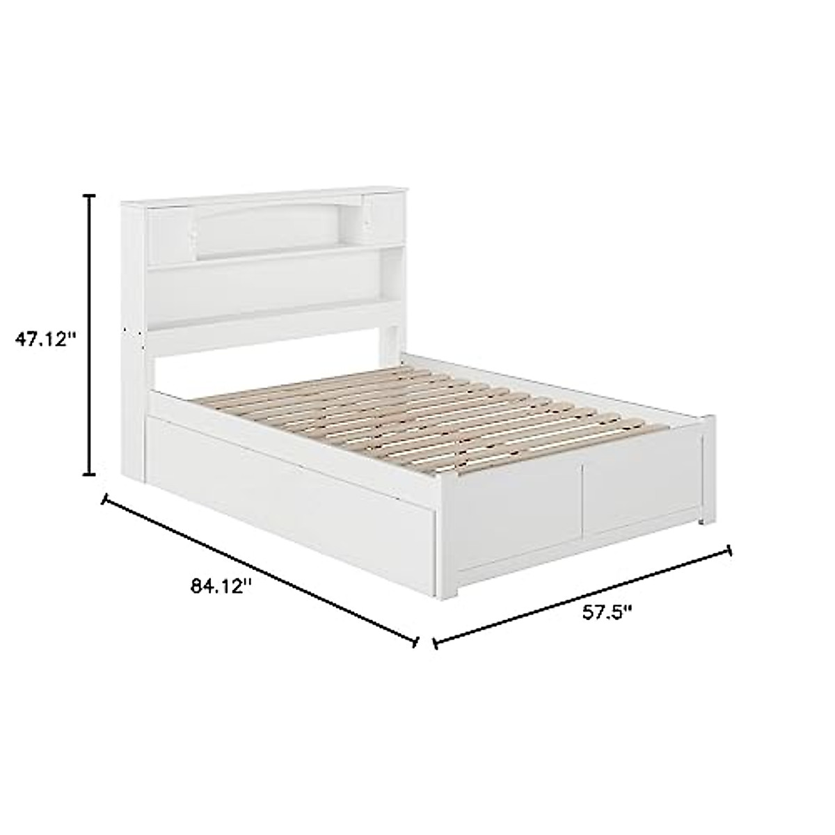 AFI Newport Full Platform Bed with Flat Panel Footboard and Turbo Charger with Urban Bed Drawers in White