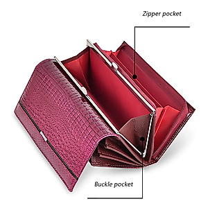 Dicihaya Womens Large Capacity Zipper Luxury Patent Genuine Leather Clutch Wallet Multi Card Organizer Coin Pouch (Burgundy)