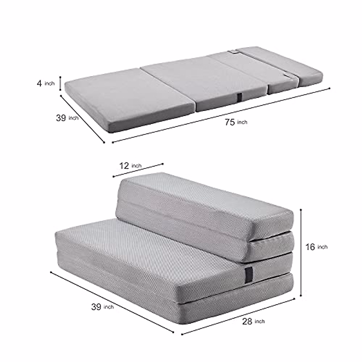 BDEUS Folding Mattress Folding Sofa 4" Breathable High-Density Foam Mattress Topper, Portable Guest Bed with Removable&Washable Cover, 75 x 39 inches