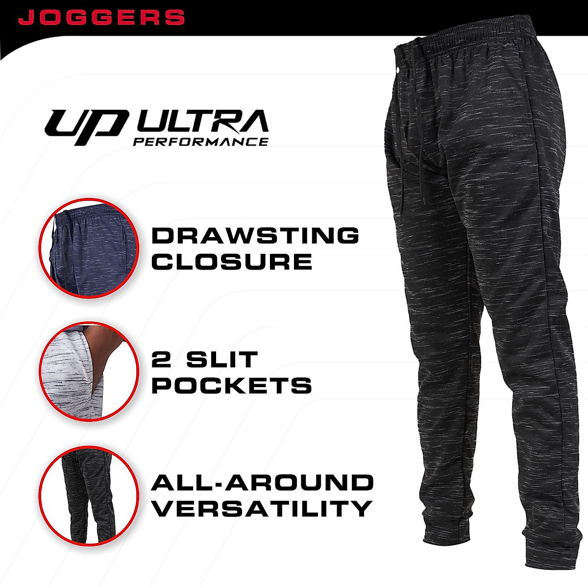 Ultra Performance 3 Pack Mens Joggers Mens Athletic Sweatpants with Pockets for Men, Small - 3X