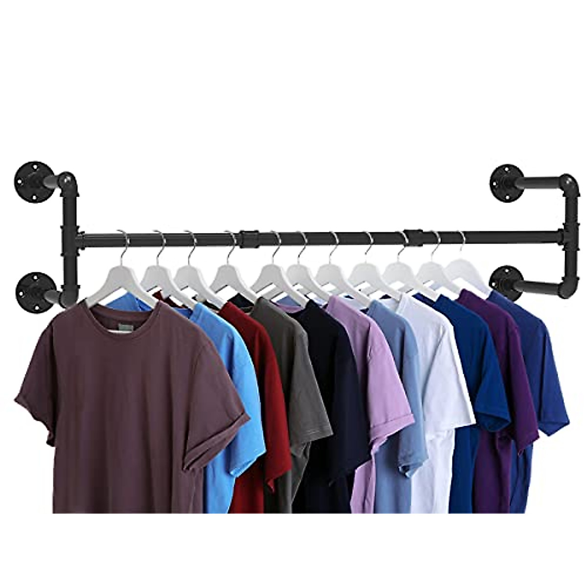 Qualward Industrial Pipe Clothes Rack, Heavy Duty Wall Mounted Black Iron Garment Rack, Clothing Hanging Rod Bar for Laundry Room, Closet Storage - 43 Inches, Max Load 150 lbs