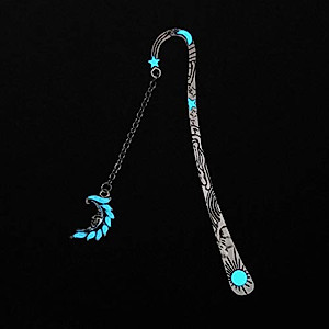 Meoliny Glowing Star Moon Bookmarks Vintage Luminous Long Chain Reading Marks Multi Purpose Gifts,Ancient Silver 11,5cm