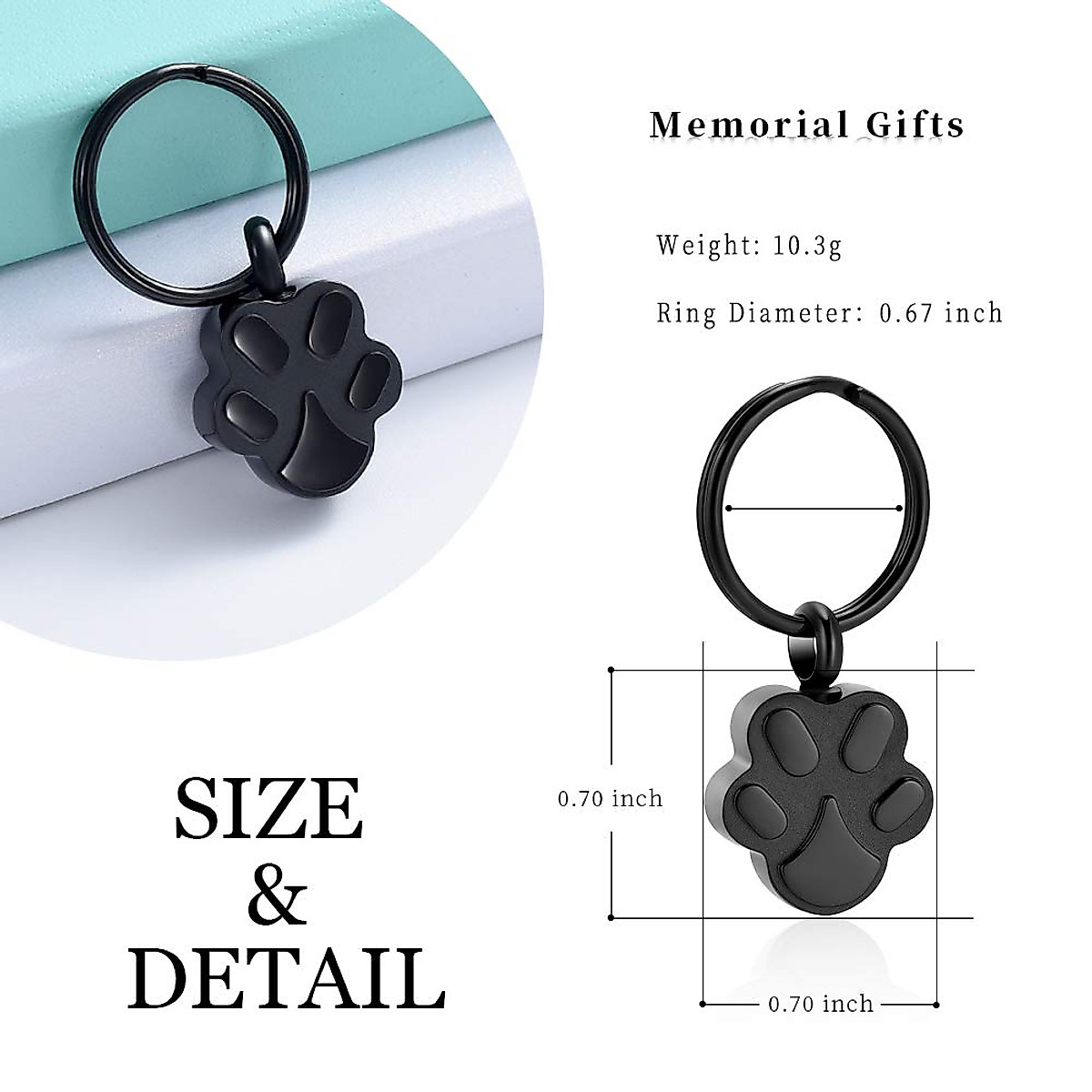 shajwo Cremation Ash Urn Keychain for Pet Ashes Cremation Jewelry for Human Ashes Dog Cat Cremation Keepsake Memorial Urn Keychain Ash Holder for Women Men (Paw Black