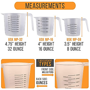 U.S. Kitchen Supply - Set of 3 Plastic Graduated Measuring Cups with Pitcher Handles - 1, 2 and 4 Cup Capacity, Ounce and ML Cup Markings - Measure & Mix Recipe Ingredients, Flour, Water, Oil, Batter