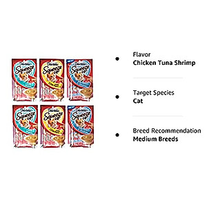 Delectables Squeeze Up Hartz Cat Treats Variety 6 Pouch Bundle of 3 Flavors; 2 Pouches of Each (Tuna, Chicken, Tuna & Shrimp; 2.0 oz Each)