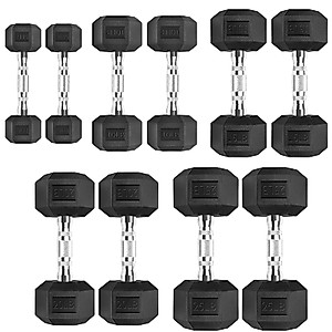 150 Pound Hex Dumbbell Set with Rubber Coated Dumbbells and Rack