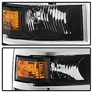 South Mud Bay Compatible with Cab Crew Extended [Chrome Trim] Headlight Lamp Pair HD-JH-CS14-CC-BK
