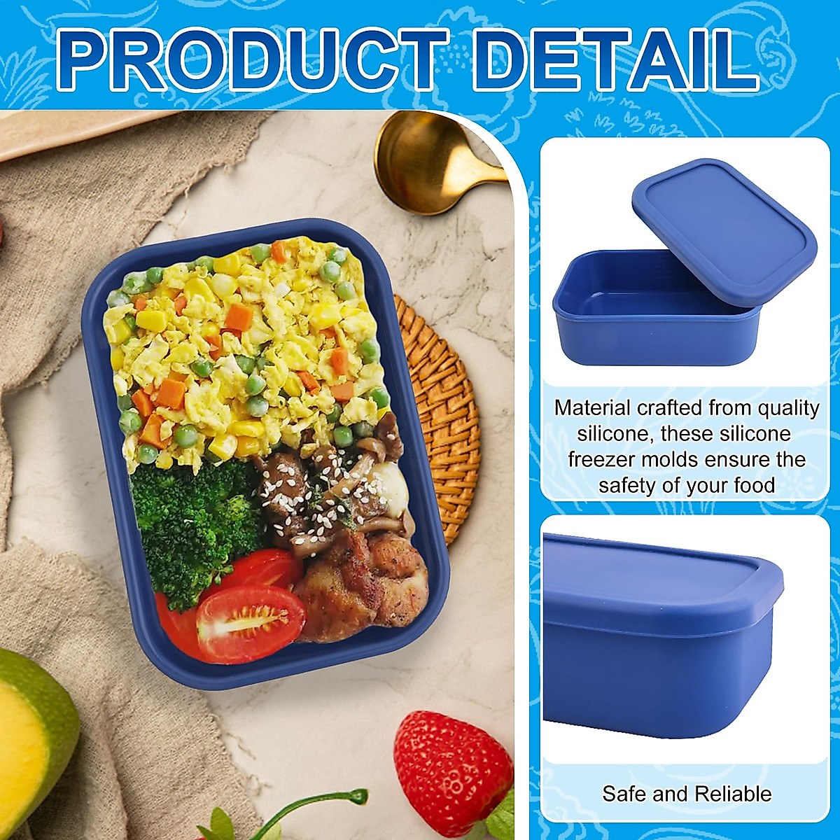 BUWUSMU 4 Pcs 2 Cup Silicone Freezer Trays with Lid Silicone Soup Freezer Molds Rectangle Soup Freezer Containers Reusable Food Preserving Tray Freezing Ice Trays for Soups Sauces Stews Curries(Blue)