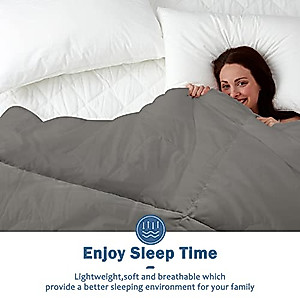 Dafinner Down Blanket Queen Size | Lightweight Summer Cooling Bed Comforter | 750 Fill-Power Feathers & Down Quilt, Noiseless & Extra Soft Thin Duvet Insert with Satin Trim, Gray