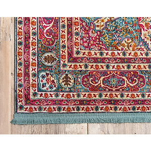 Unique Loom Baracoa Collection Area Rug - Regla (5' 5" x 8' Rectangle, Turquoise/ Ivory)