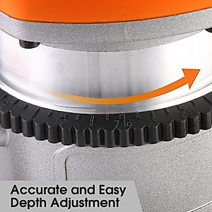 PTOOL 3.25HP/15A Fixed Base Router, Soft Start, 6 Variable Speed from 10000 to 21000RPM, Precise Depth Adjustment, 1/2" Collet, 4.2" Diameter, 3-1/4 HP Industrial Router, Model PT-001