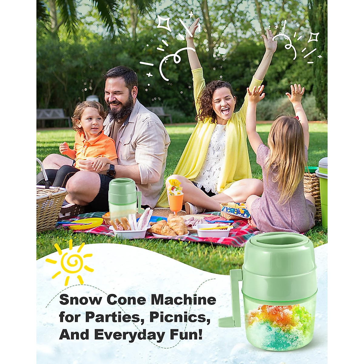 Goldtouch Snow Cone Machine Shaved Ice Machine Manual Ice shaver Machine Double Stainless Steel Blade Ice Crusher with Instruction Manual 3-year Manufacturer’s Warranty Green