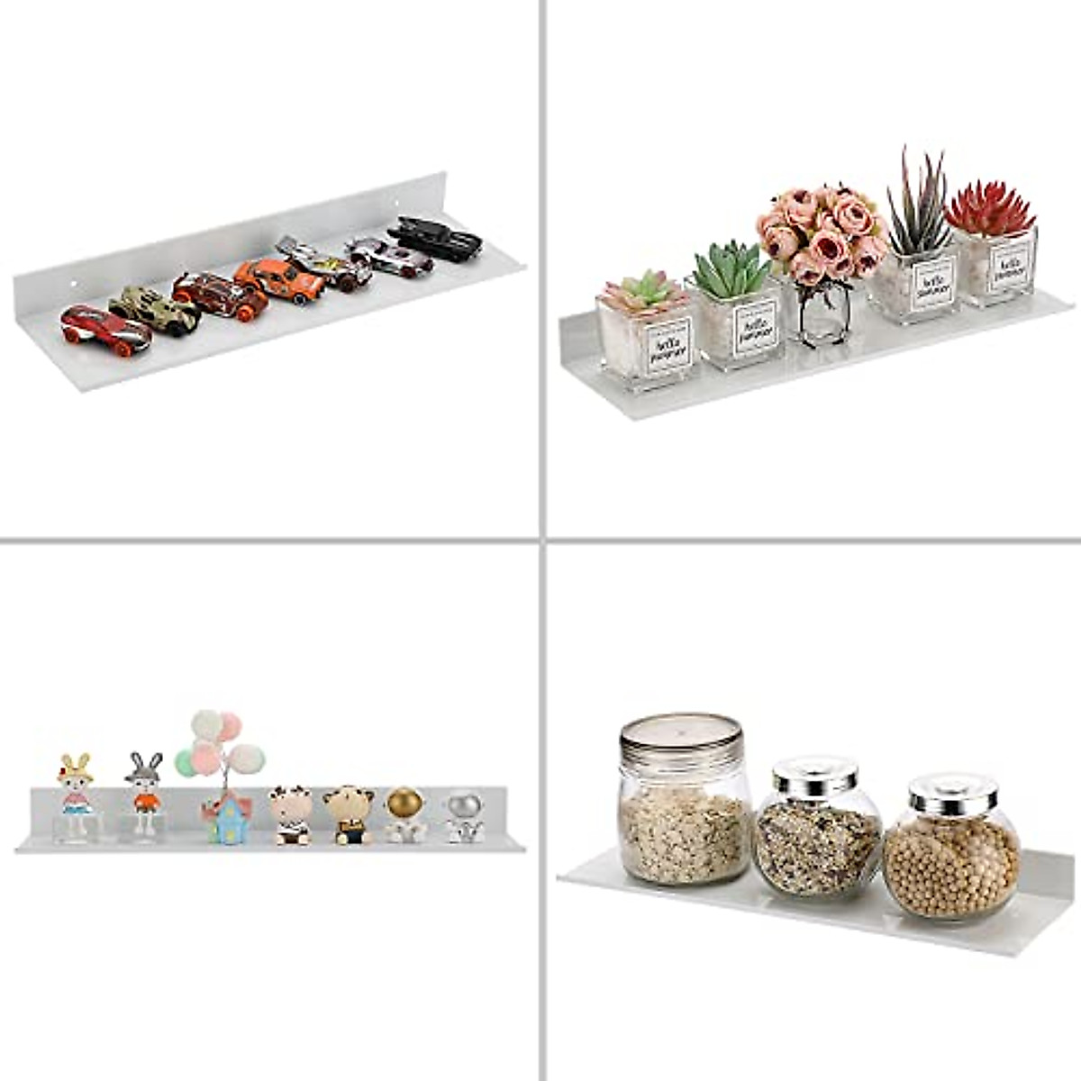 OwnMy Set of 2 White Metal Floating Shelf Wall Mount Bathroom Shower Shelves Brackets Floating Wall Racks, 16 Inch Metal Display Wall Shelves Modern Floating Storage Shelves for Kitchen Living Room