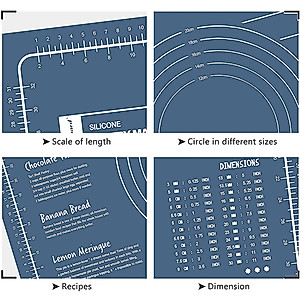 Baking Mats,Silicone Pastry Mat,Silicone Baking Mat for Pastry Rolling Dough with Measurements, BPA Free Non stick and Non Slip Blue Table Sheet Baking Supplies for Bake Pizza Cake