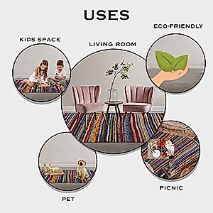 Chindi Cotton Rag Rugs 100% Eco-Friendly, 2-in-1 Reversible Multipurpose, Multicolor Hand-Woven Traditional Rugs (5ft X 3ft) for Living Room & Kitchen - Beige