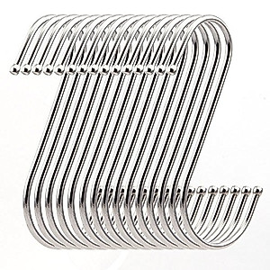 RuiLing 15-Pack Premium 4.5 inch Heavy Duty Stainless Steel S Hooks - S Shaped Hook - Hanger Hooks - Ideal for Hanging pots and Pans, Plants, Utensils, Towels etc.