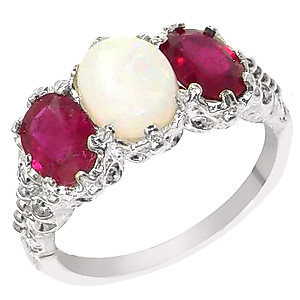 LetsBuyGold 925 Sterling Silver Natural Opal and Ruby Womens Promise Ring - Size 9.5