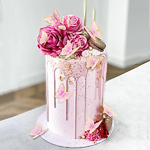 11-Pieces Pink Gold Butterfly Cake Toppers Happy Birthday Metal Gold Happy Birthday Cake Topper Butterfly Birthday Cake Decorations Cake Butterfly Party Decorations