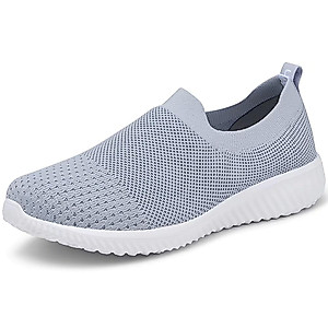 LANCROP Women's Walking Nurse Shoes - Mesh Slip on Comfortable Sneakers 7.5 US, Label 38 Grey