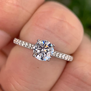 HAFEEZ CENTER 1ct True D Color VVS Hidden Halo Round Brilliant Cut Solitaire Moissanite Engagement Rings for Women (Moissanite, 6)