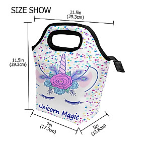 ZOEO Girls Unicorn Lunch box Tote Lunch Bag Head Cream Magic Pink Floral Tiara Insulated Waterproof Cooler Handbags with Zipper for Outdoor Travel Picnic School Office