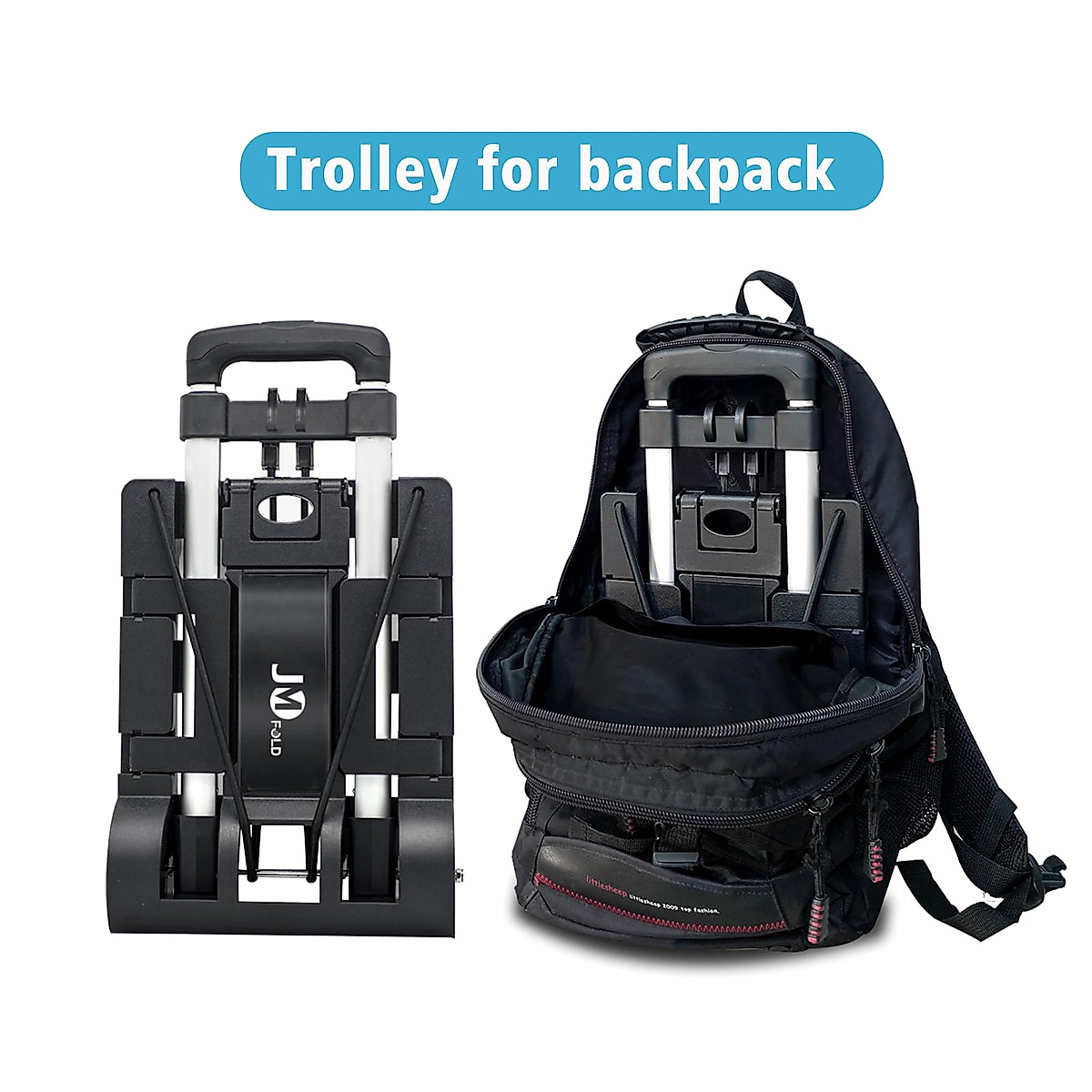 JMFOLD 70 lbs Folding Hand Truck,Lightweight Hand Truck Dolly with 2 Wheels & 2 Ropes,Portable Trolley,Folding Luggage Cart,Airport,Travel,Moving and Office (Silver-Aluminum)