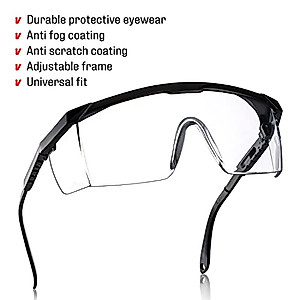 NoCry Protective Safety Glasses with Anti Fog Coating, Tough and Clear, ANSI Z87.1 Rated, Scratch Resistant Lenses, Light, Adjustable Frames and Side Protection Shields