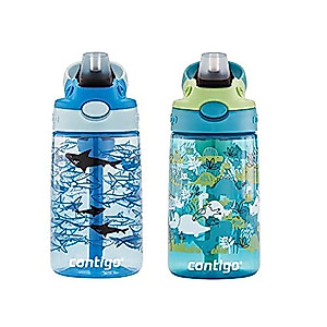 Kids Water Bottle with AUTOSPOUT Straw, 14 oz., Dinos & Sharks, 2-Pack