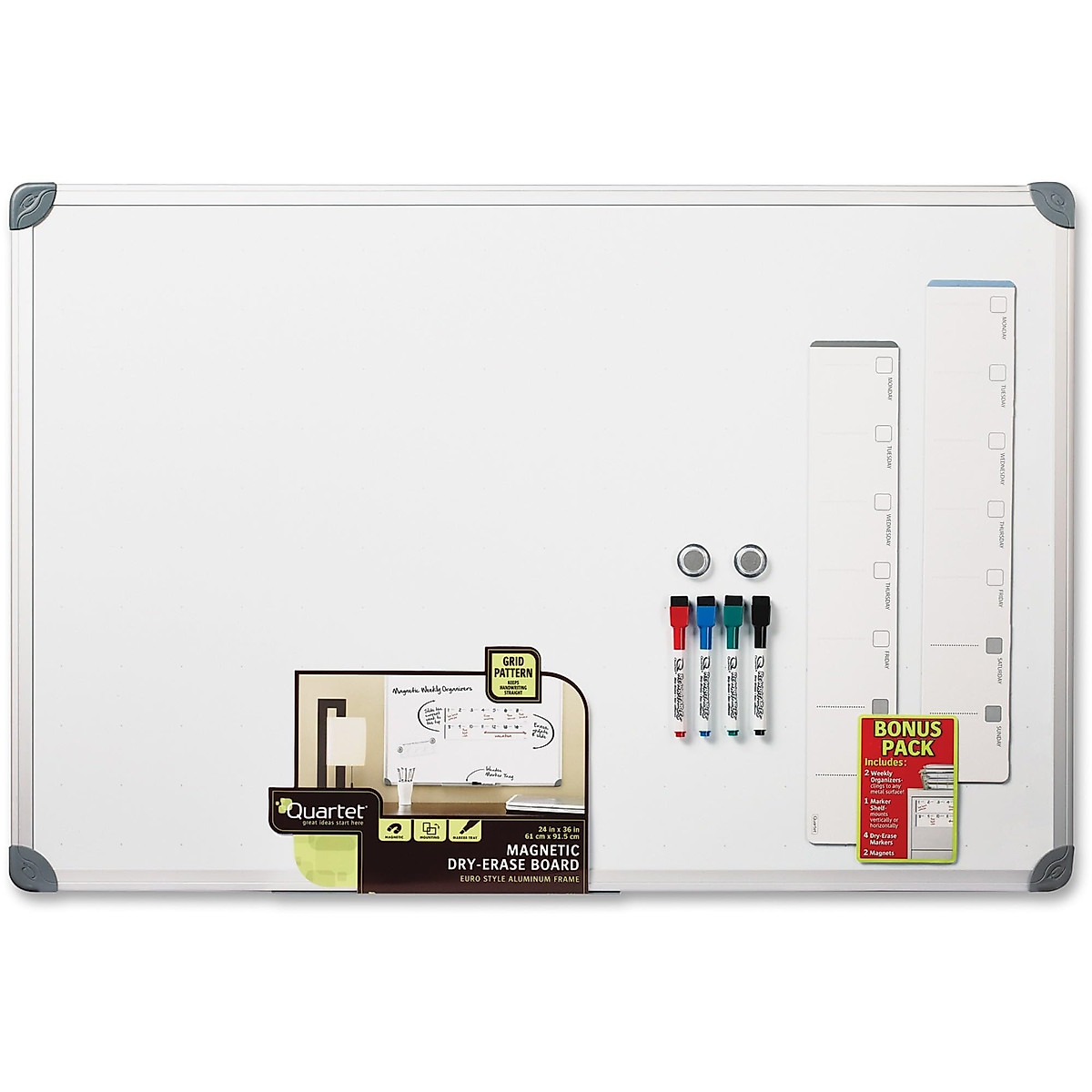 Quartet Magnetic Dry-Erase Board, 2' x 3' White Board, Euro Style, Aluminum Frame (79378)