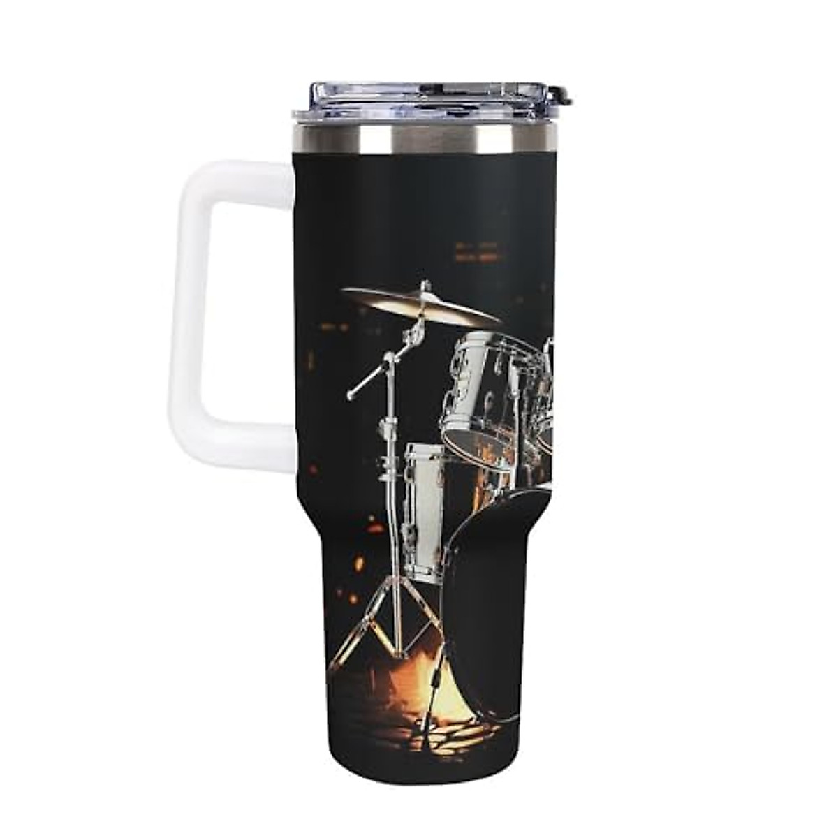 QWJKM Drummer Tumbler with Handle Large Insulated Car Cup 40 OZ Stainless Steel Travel Mug Leak Proof Water Bottle with Lid And Straw for Car Home Office Gifts